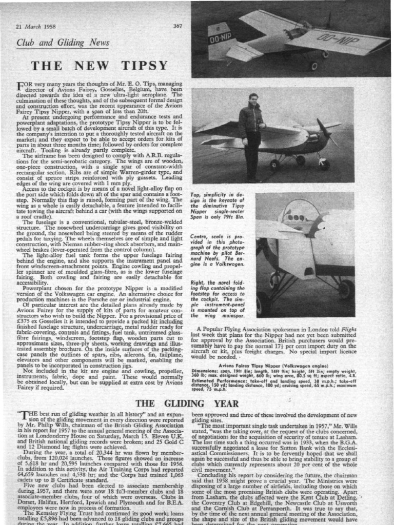 1958 Tipsy Nipper | PDF | Gliding | Flap (Aeronautics)