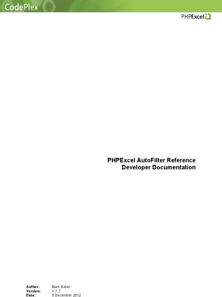PHPExcel AutoFilter Reference Developer Documentation | PDF | Array Data Type | Microsoft Excel