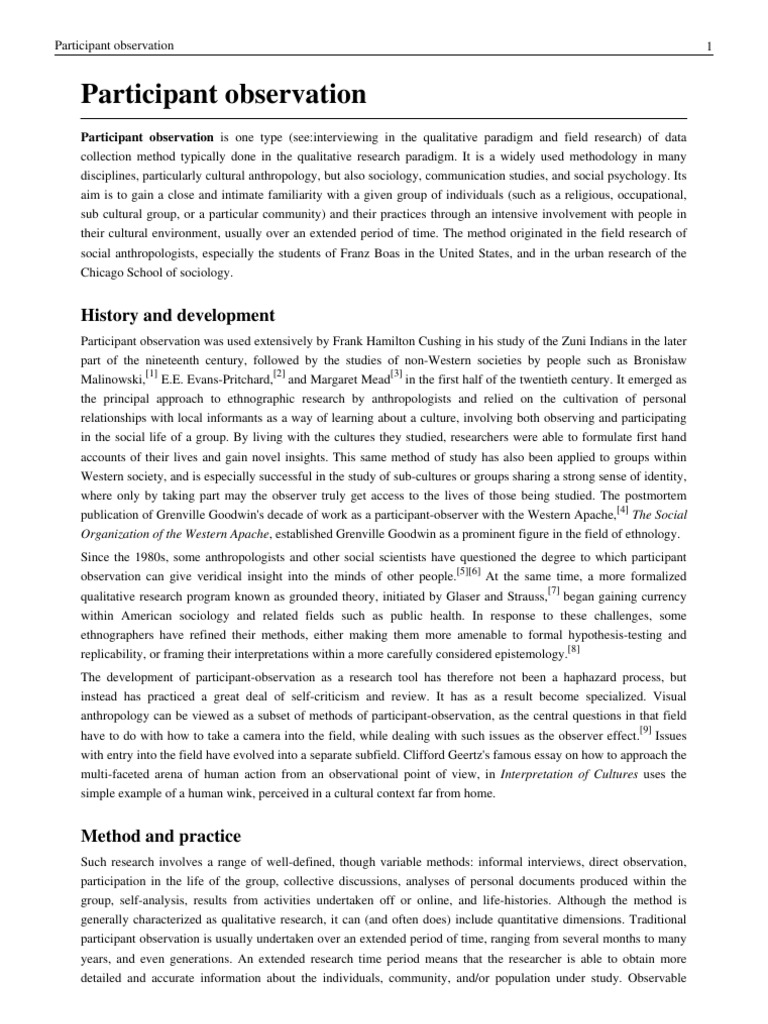 Participant Observation: History and Development | PDF | Research ...