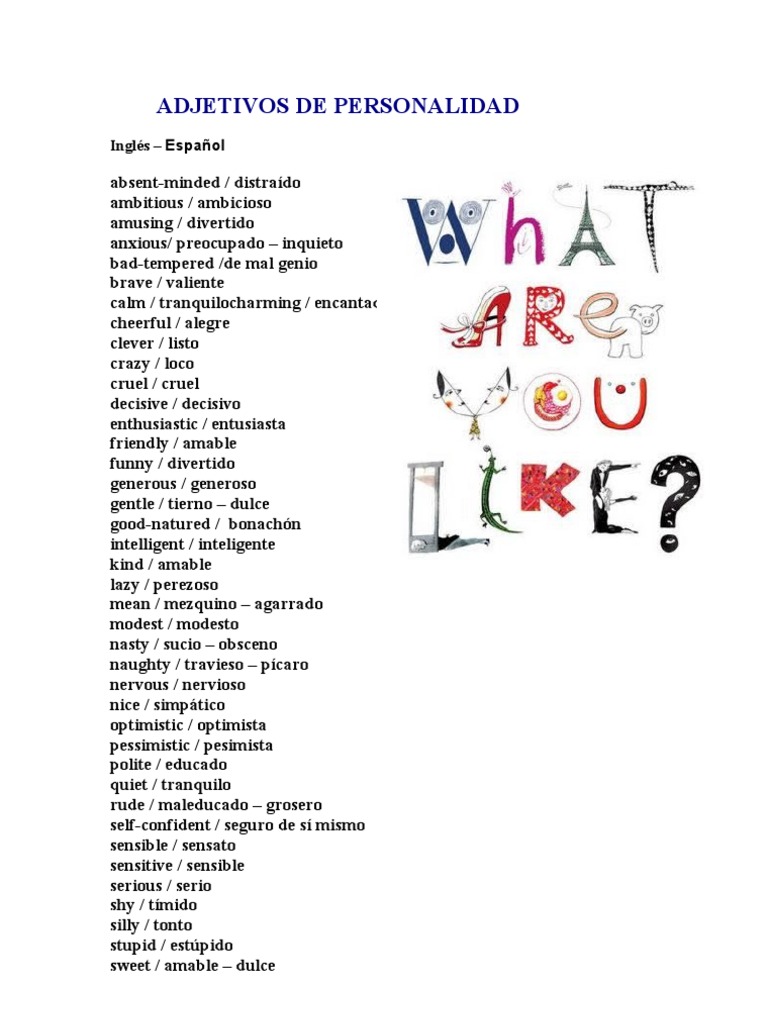 Adjetivos de Personalidad Inglés-Español | PDF