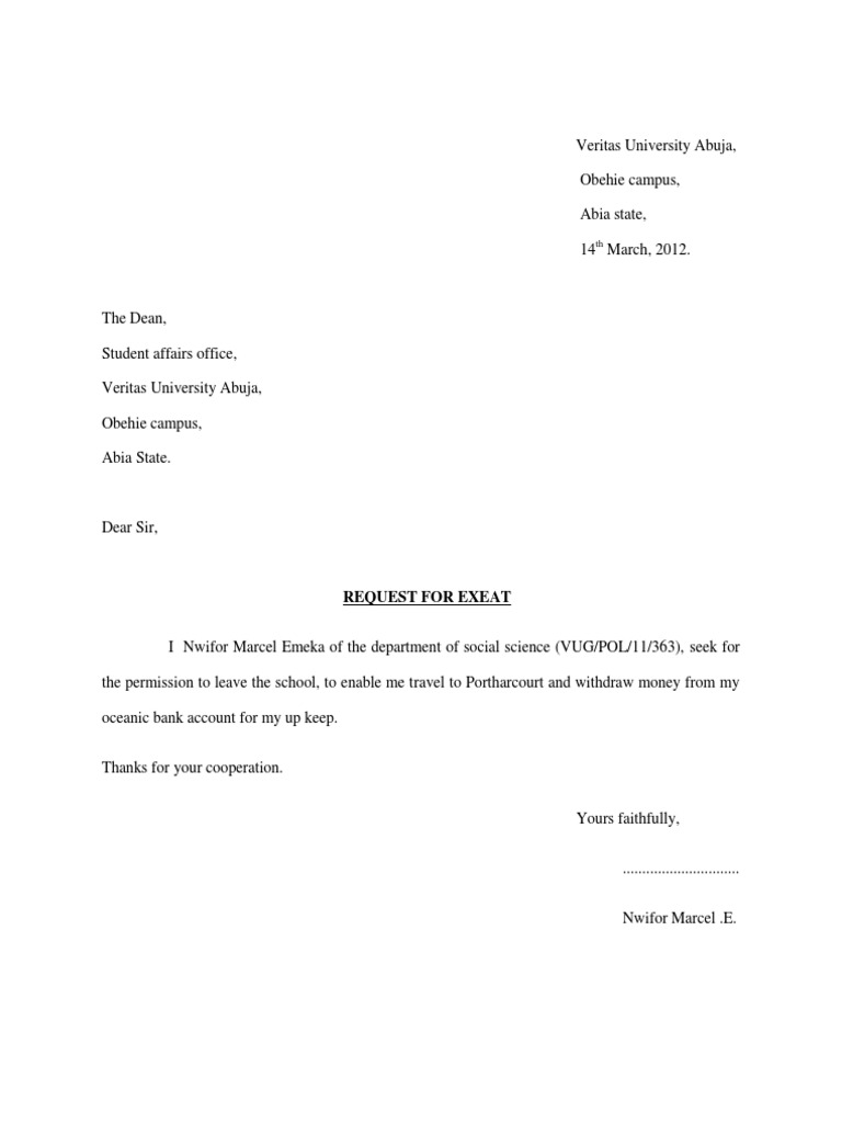 Request For Exeat | PDF | Business