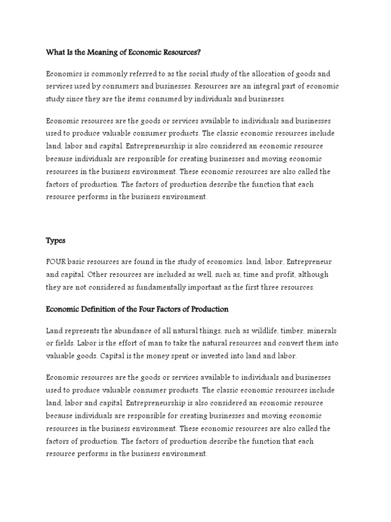 What Is The Meaning of Economic Resources | Factors Of Production ...