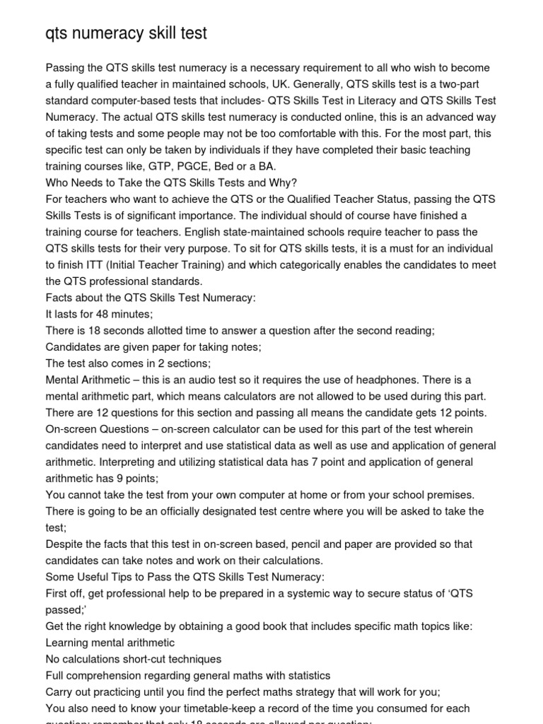 Qts Numeracy Skill Test.20121203.231238 | PDF | Teaching | Teachers