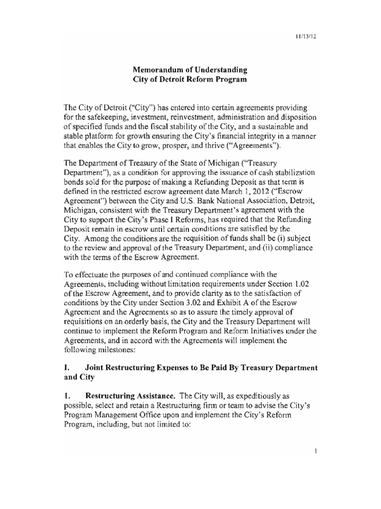 Detroit Reform Agenda Milestone Agreement | PDF | Workers' Compensation ...