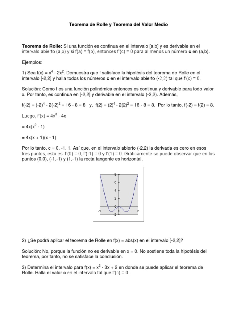Teorema de Rolle y Teorema Del Valor Medio | PDF | Función continua | Derivado