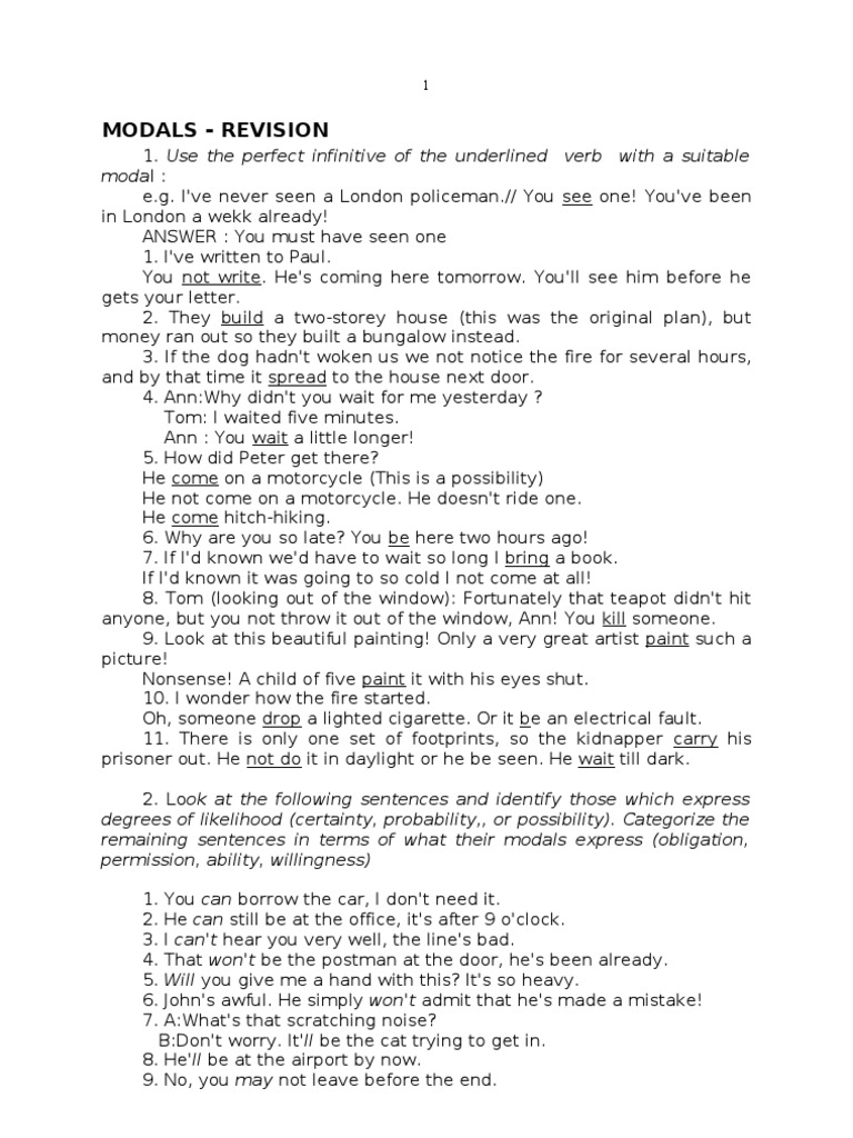 Modals Revision An2 2008 | PDF | Verb | Grammar