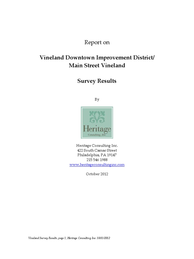 Vineland Downtown Survey Insights 2012 | PDF | Restaurants | Retail