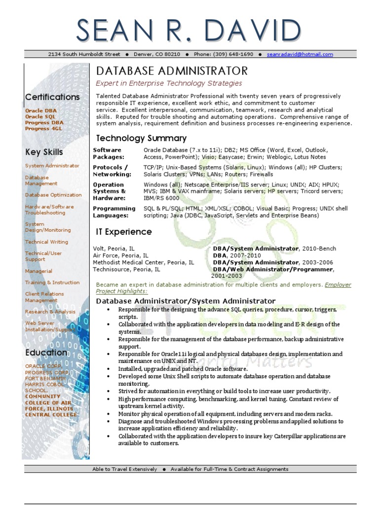 Sean David DBA | PDF | Scripting Language | Databases