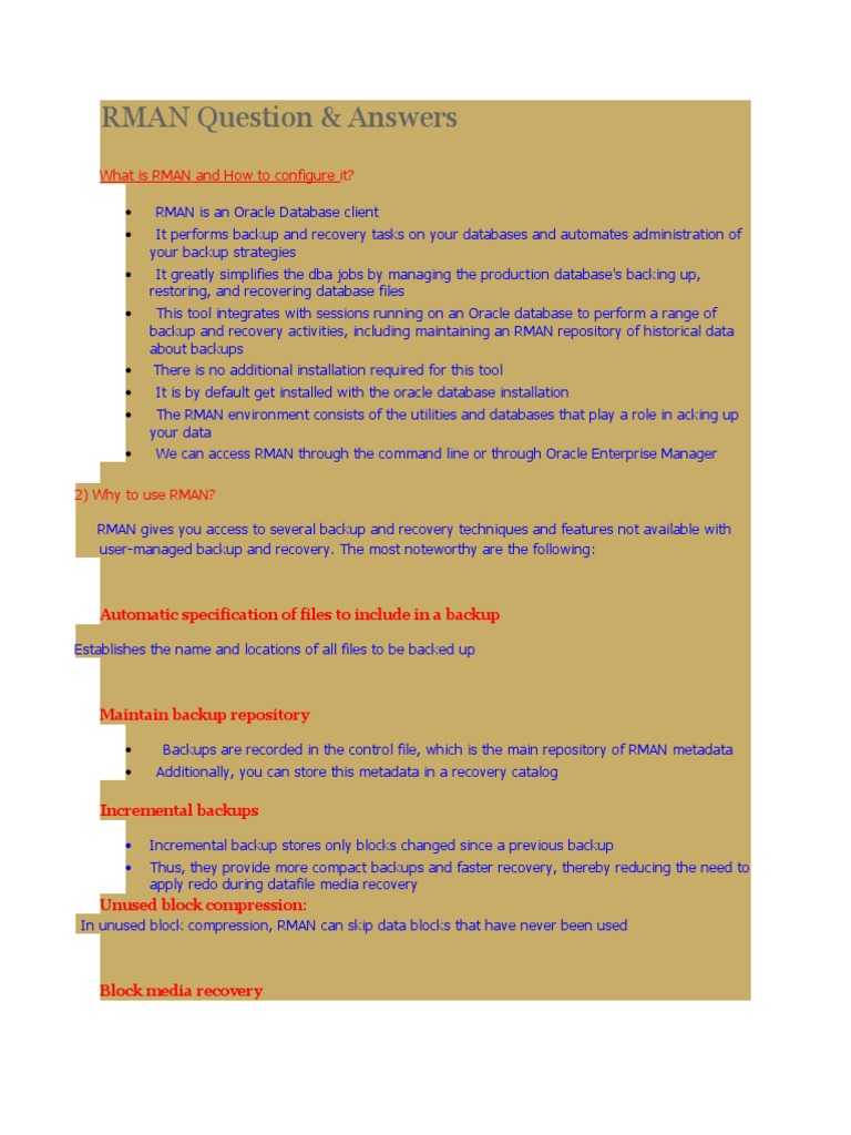 Rman Interview | PDF | Backup | Oracle Database