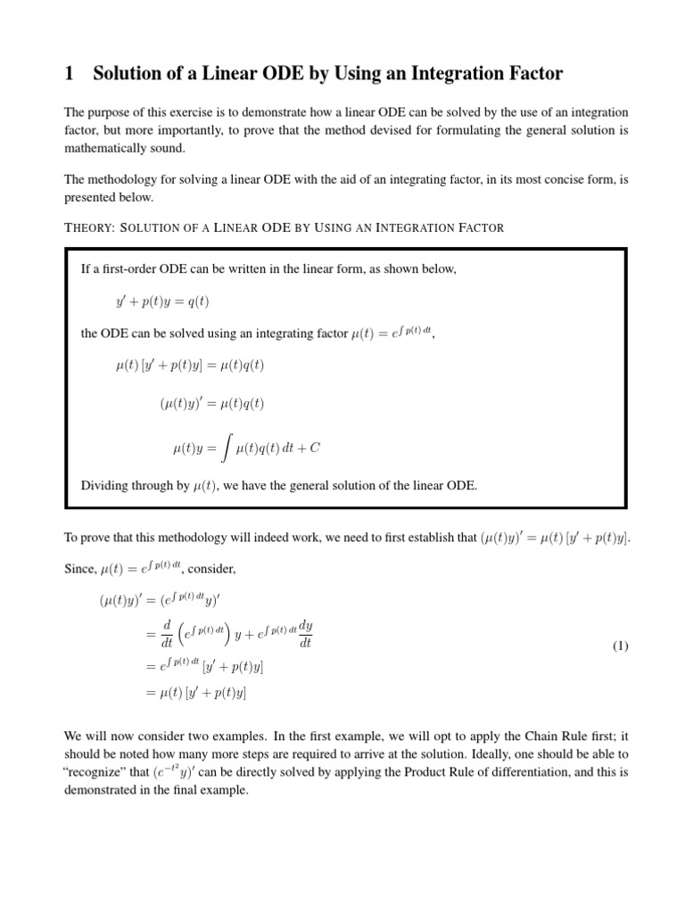 Solution of A Linear ODE by Using An Integration Factor (Michael de ...