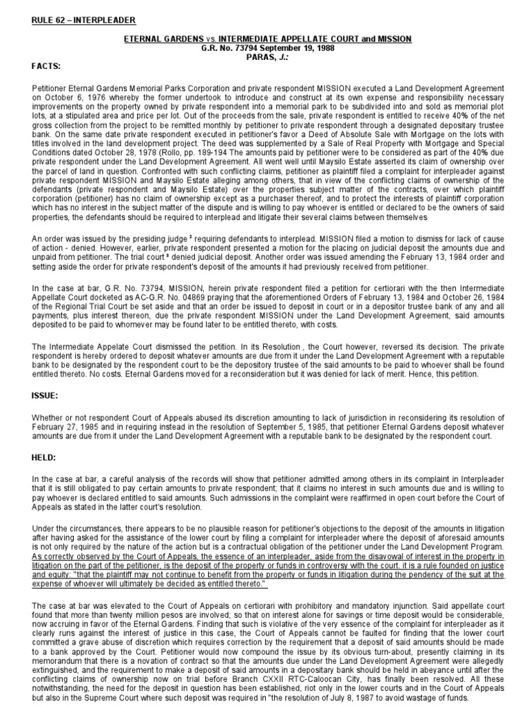 Rule 62-Interpleader | PDF | Lawsuit | Complaint