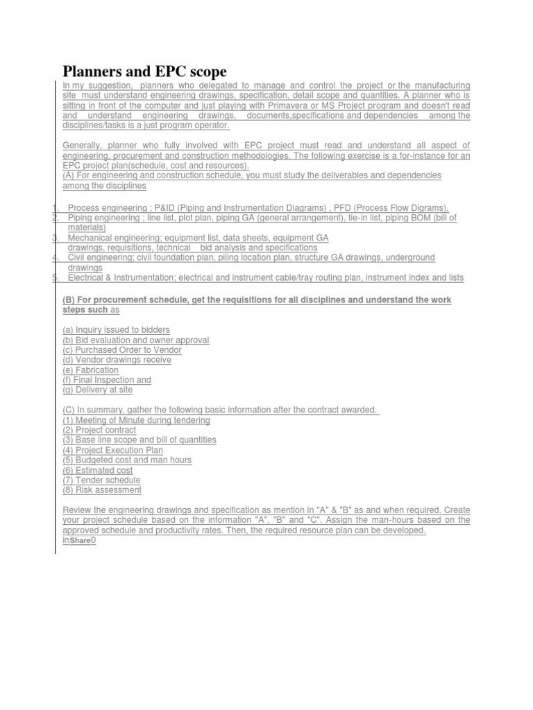 Planners and EPC Scope | PDF | Specification (Technical Standard) | Engineering