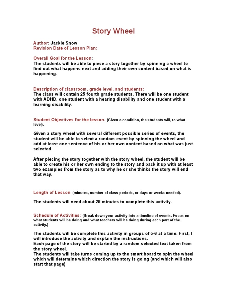 Story Wheel Lesson Plan | PDF | Collaboration | Lesson Plan
