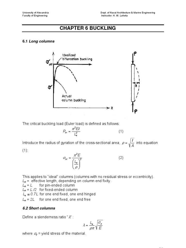 Chapter 6 Buckling | PDF | Buckling | Column