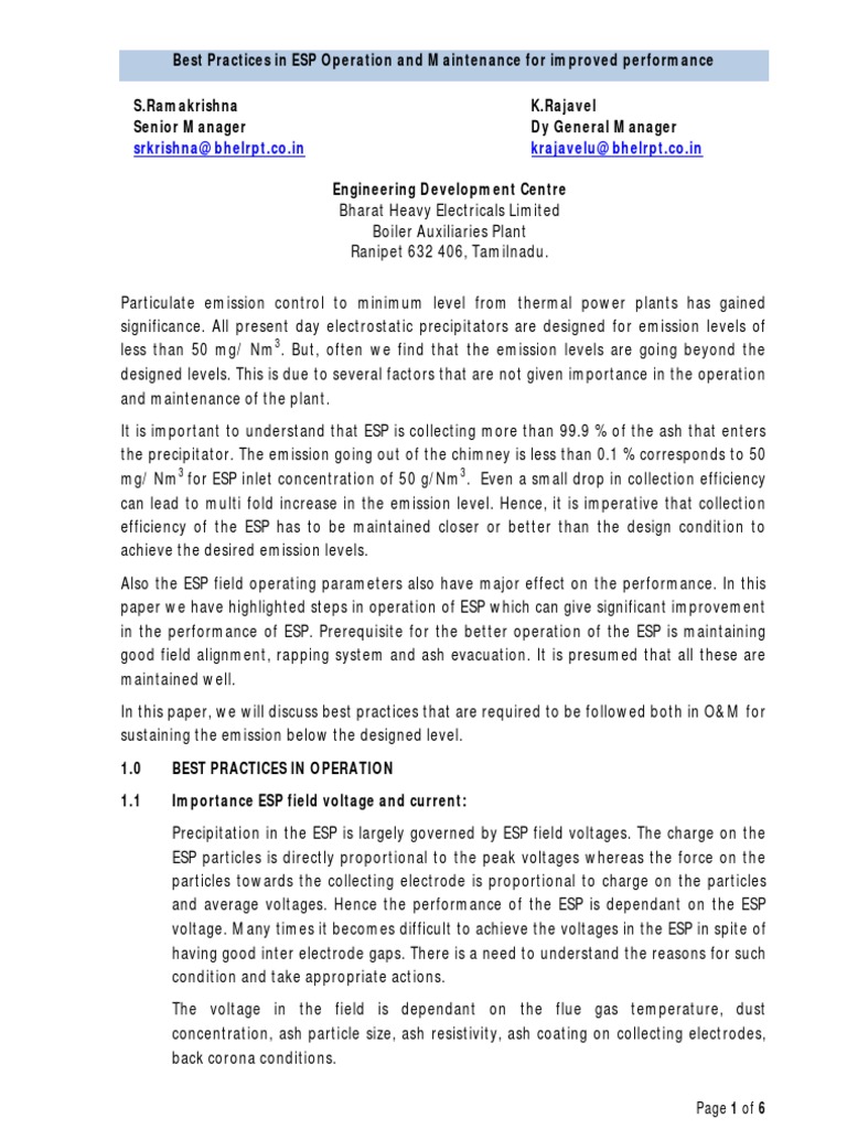 Best Practices in ESP Operation and Maintenance For Improved ...