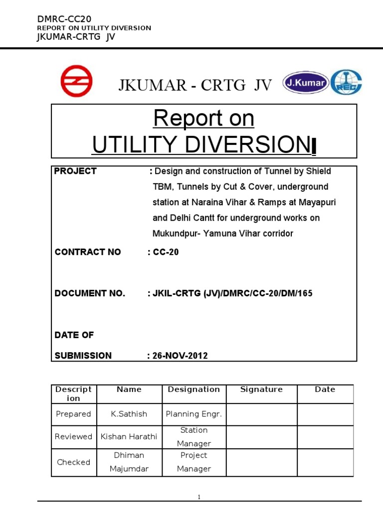 Report On Utility Diversion | PDF | Tunnel | Transport