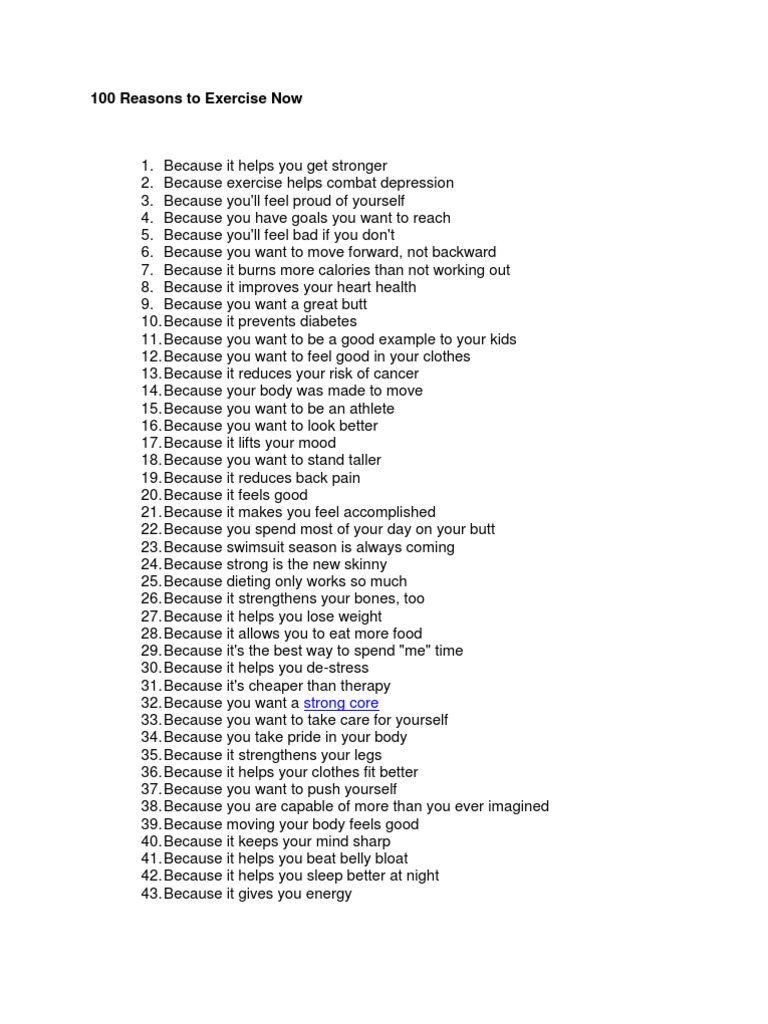 100 Reasons To Exercise Now | PDF | Physical Exercise | Weight Loss