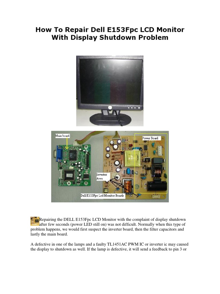 How To Repair Dell E153Fpc LCD Monitor With Display Shutdown Problem ...