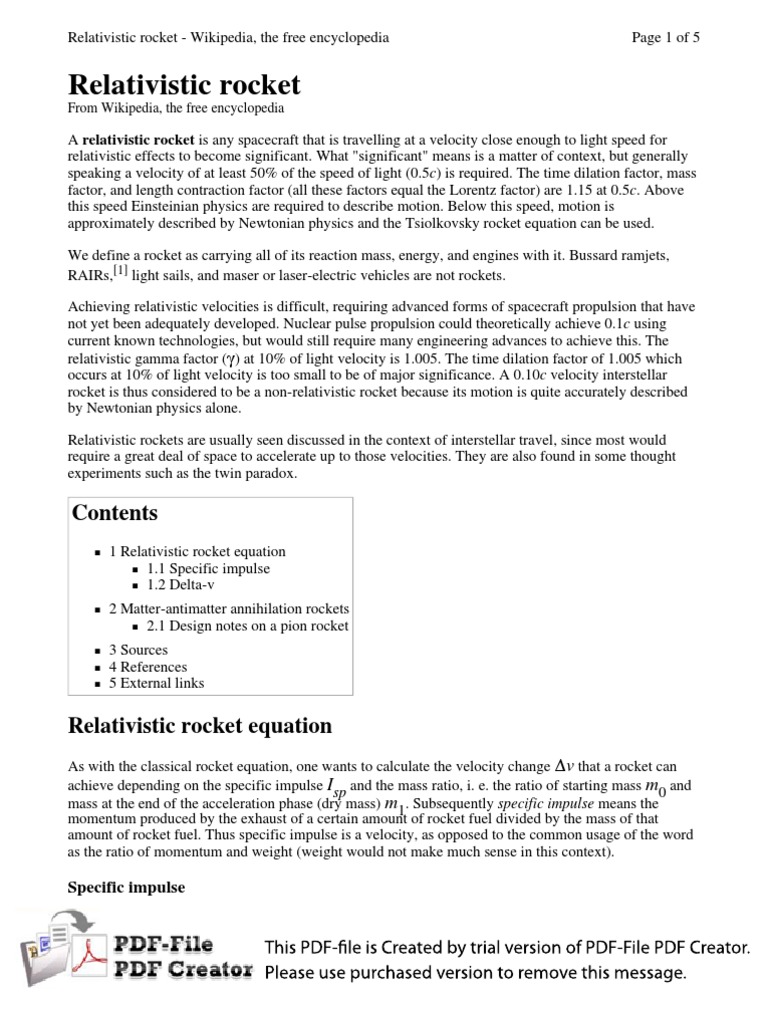 Relativistic Rocket: From Wikipedia, The Free Encyclopedia | Download ...
