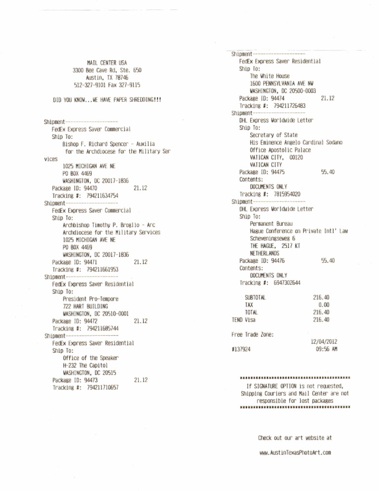 Declaration - Proof of Service 12-04-12