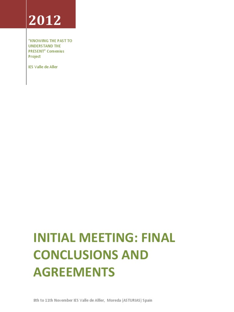 Initial Meeting: Final Conclusions and Agreements | PDF | Learning ...