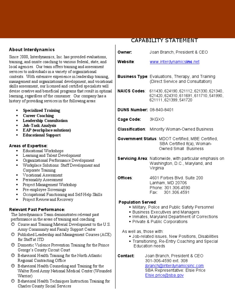 Capability Statement - Coaching and Training DHS | PDF | Mental Health ...