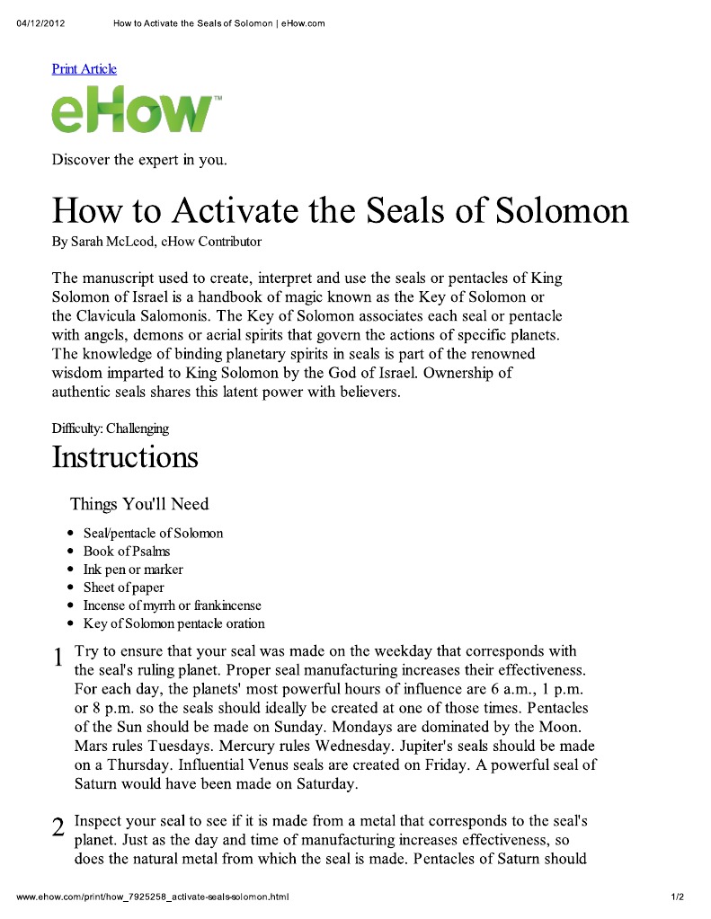 How To Activate The Seals of Solomon - Ehow | PDF