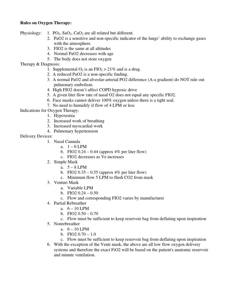 Oxygen Therapy Guidelines and Devices | PDF | Hemoglobin | Breathing