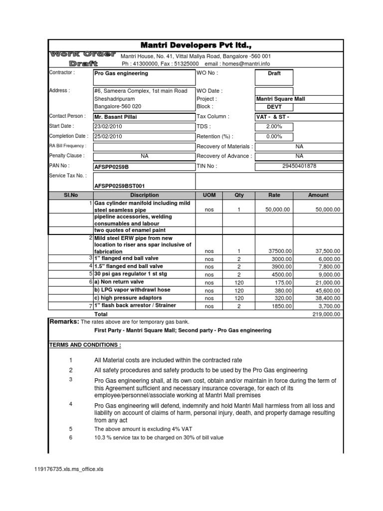 Gas Bank Work Order | PDF | Gases | Environment