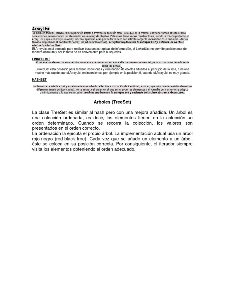 ArrayList Vs LinkedList Vs TreeSet Vs HashSet | PDF | Estructura de ...