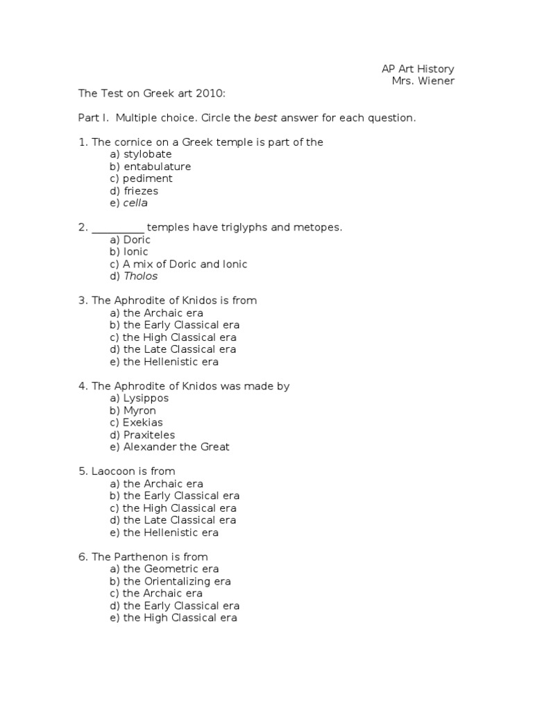 Greek Art Test | PDF | Ancient Greece | Classical Antiquity
