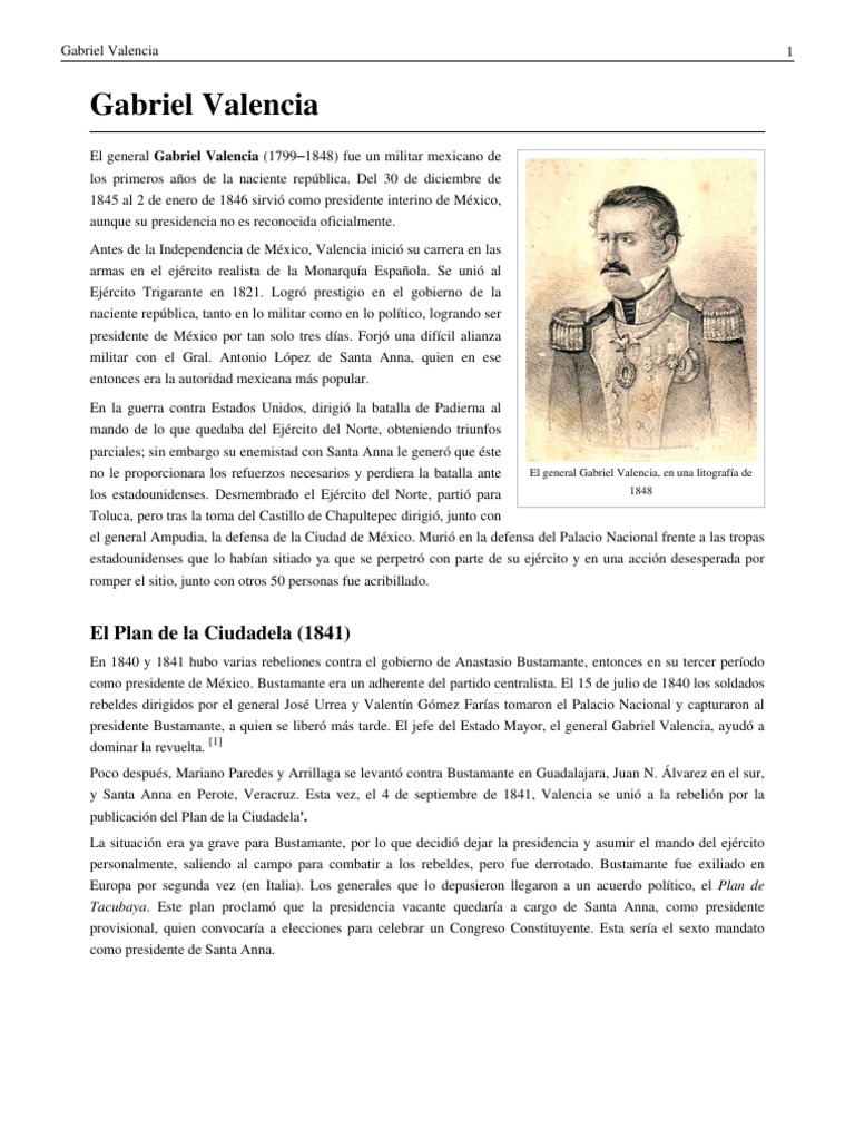 Biografía Del General Gabriel Valencia Pdf México Agitación