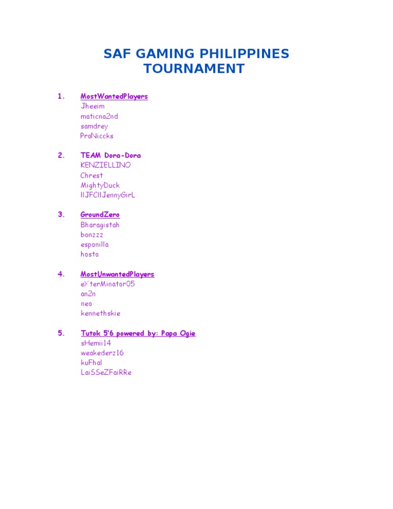 Saf Gaming Tournament | PDF