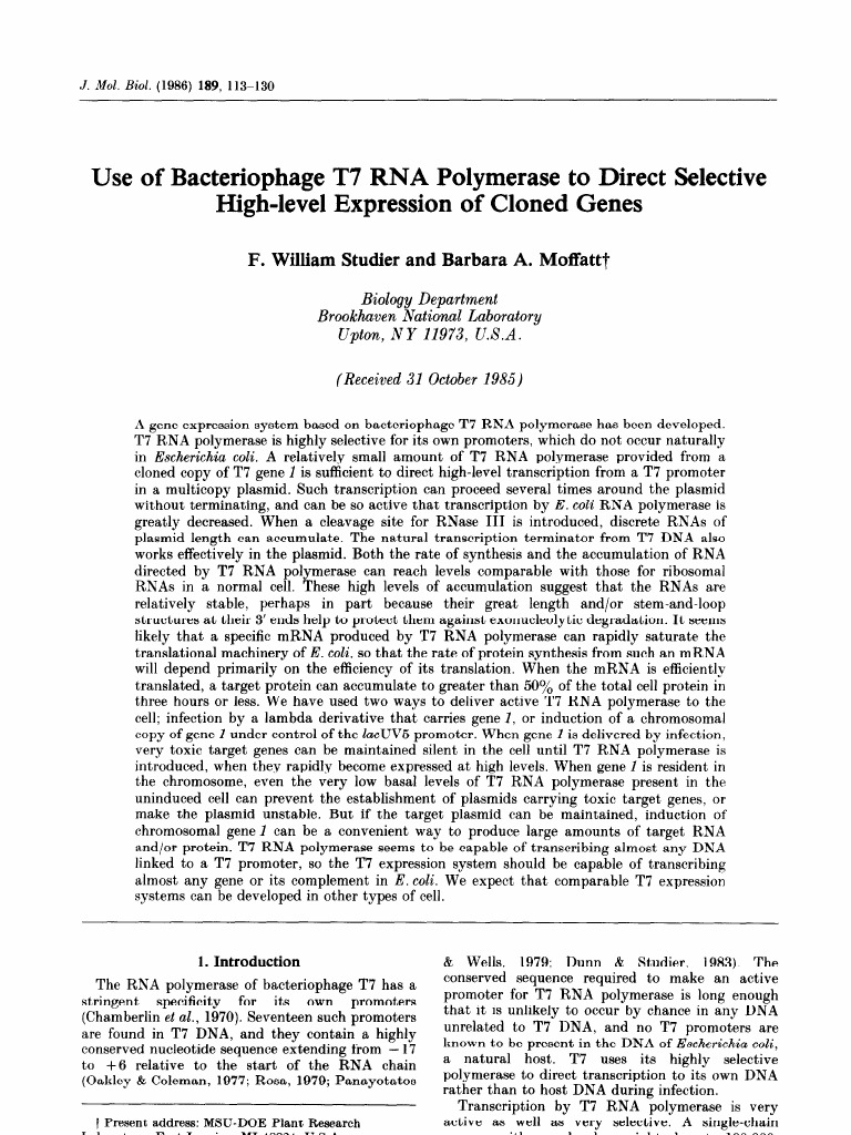 Use of Bacteriophage T7 RNA Polymerase To Direct Selective | PDF ...