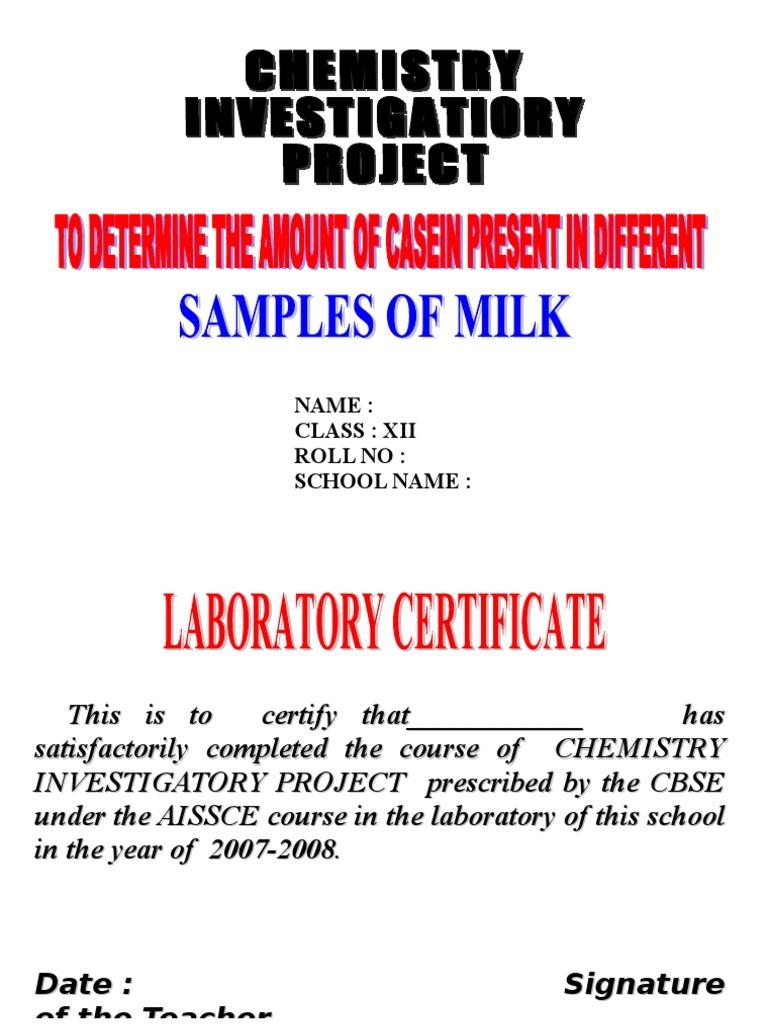 Chemistry Investigatory Project on Casein | PDF | Milk | Chemistry