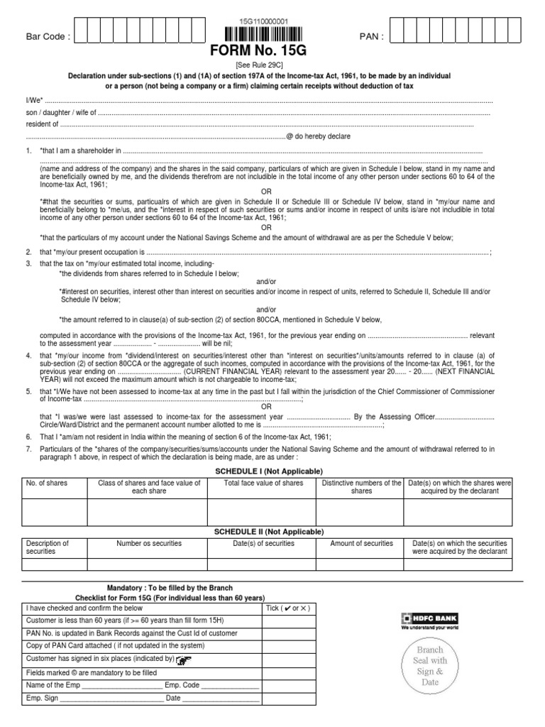15 G Form (Blank) | PDF | Dividend | Taxes