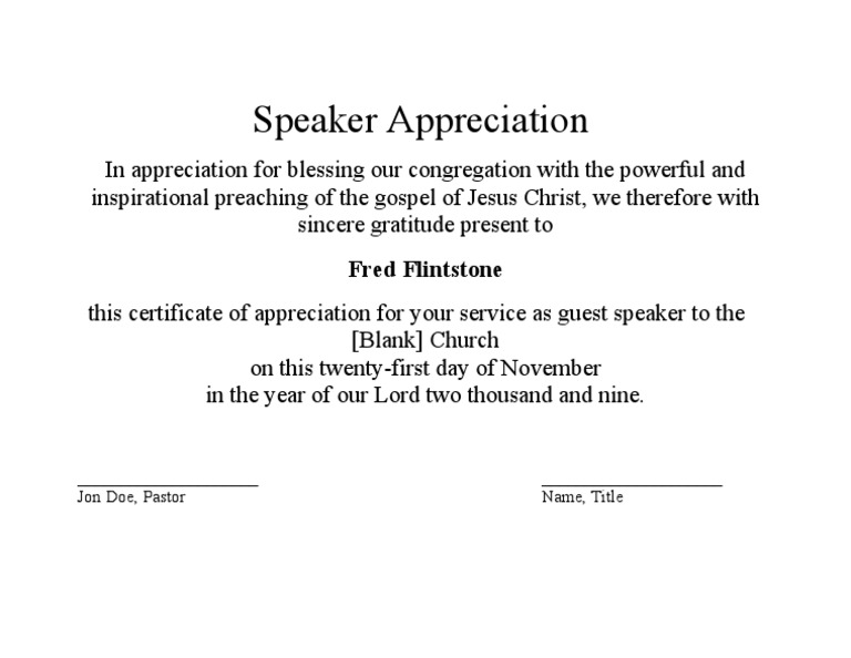 Guest Speaker Appreciation Certificate