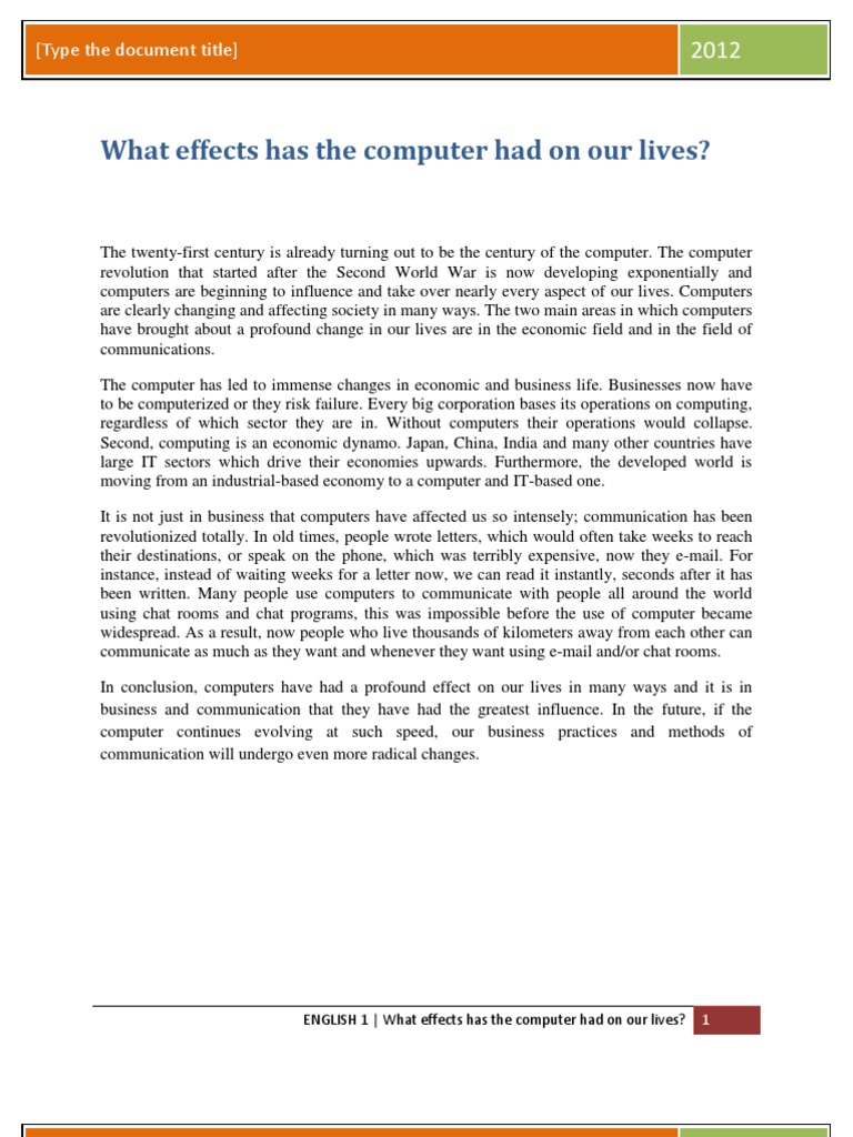 What Effects Has The Computer Had On Our Lives | PDF | Economies ...