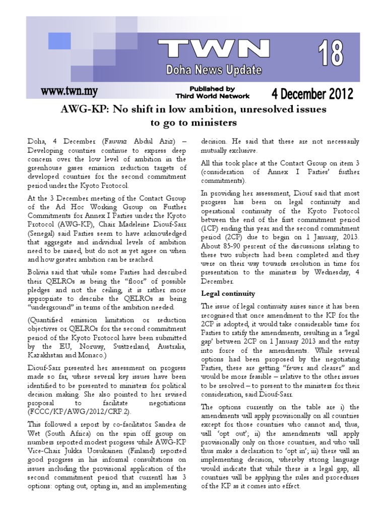 Third World Network - Doha Update #18 | PDF | Kyoto Protocol | United ...