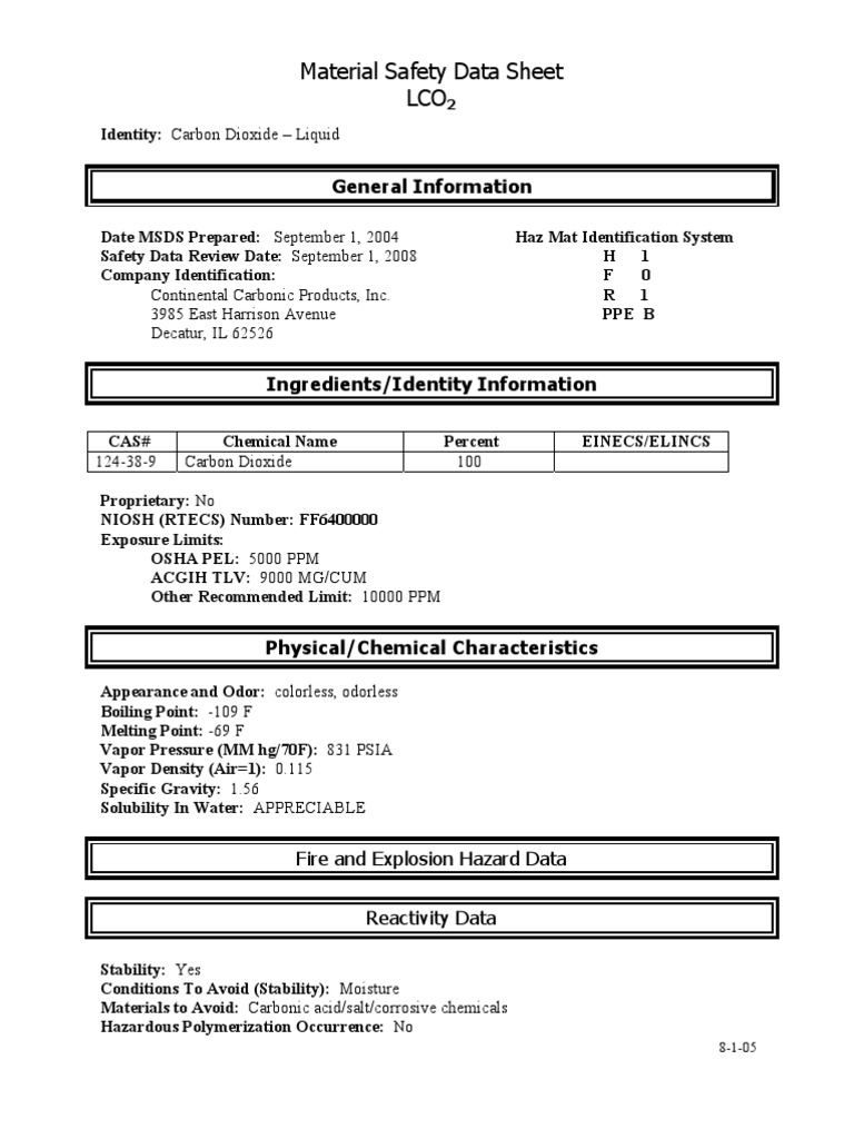 Carbonic Msds Lco2 | Carbon Dioxide | Hazardous Waste