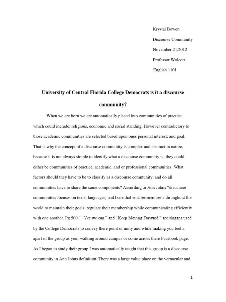 Discourse Community Paper | PDF | Discourse | Democratic Party (United ...