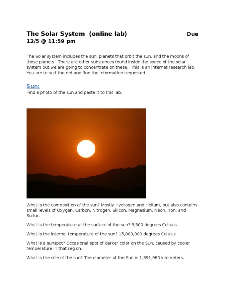 The Solar System (Online Lab) | PDF | Neptune | Sun