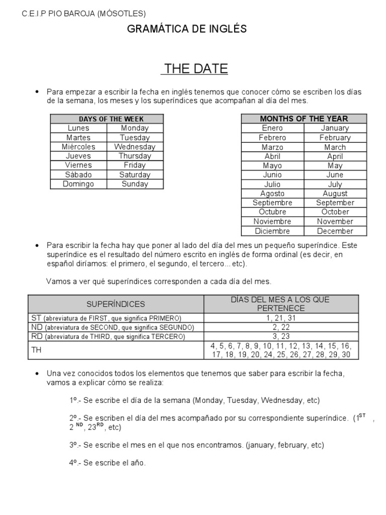Cómo escribir la fecha en inglés | PDF