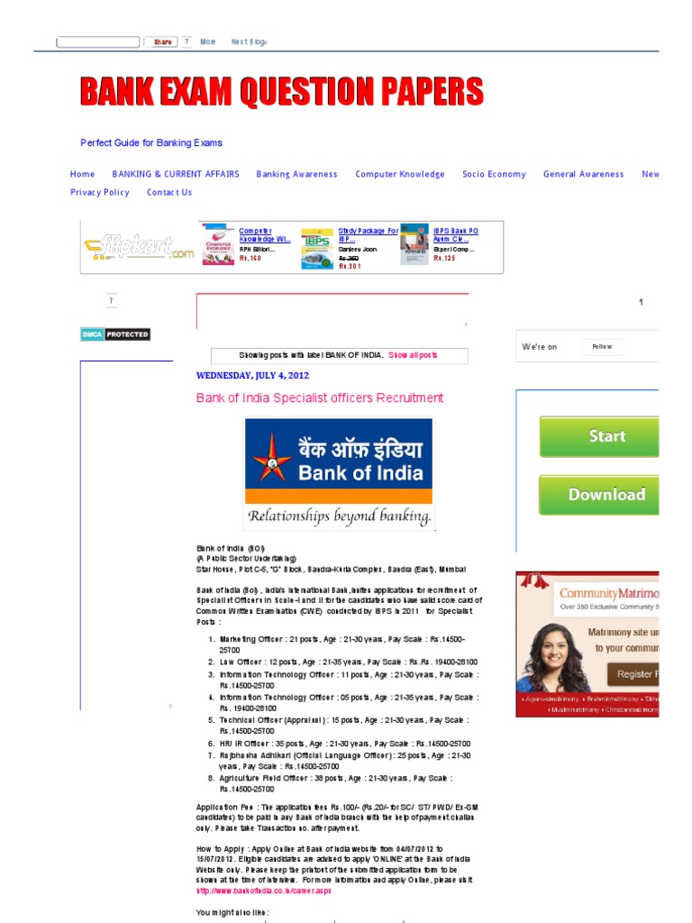 Bank Exam Question Papers - Bank of India | PDF | Banking | Economies