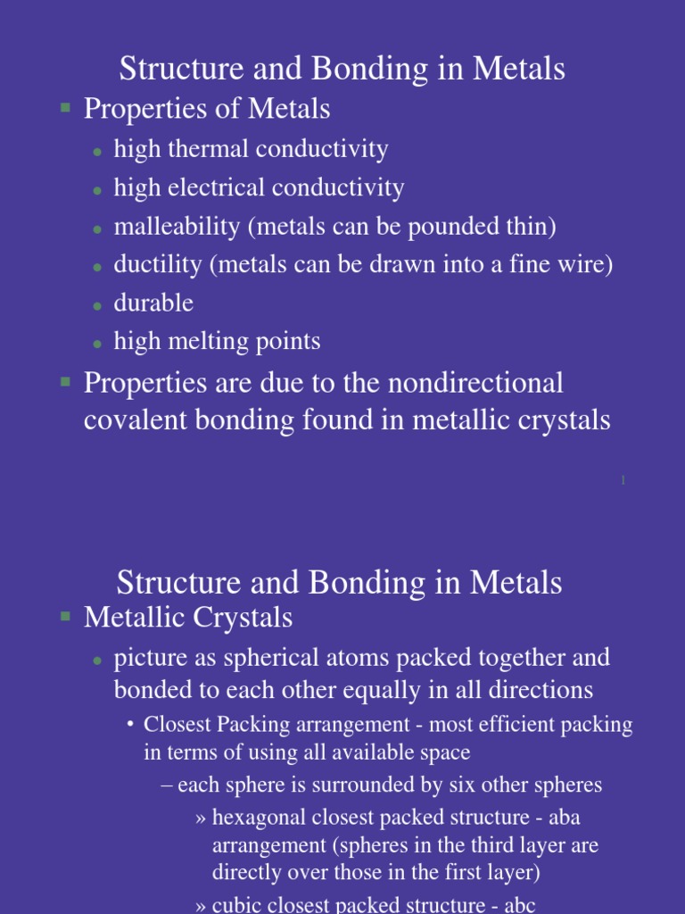 Structure and Bonding in Metals | PDF | Chemical Bond | Metals
