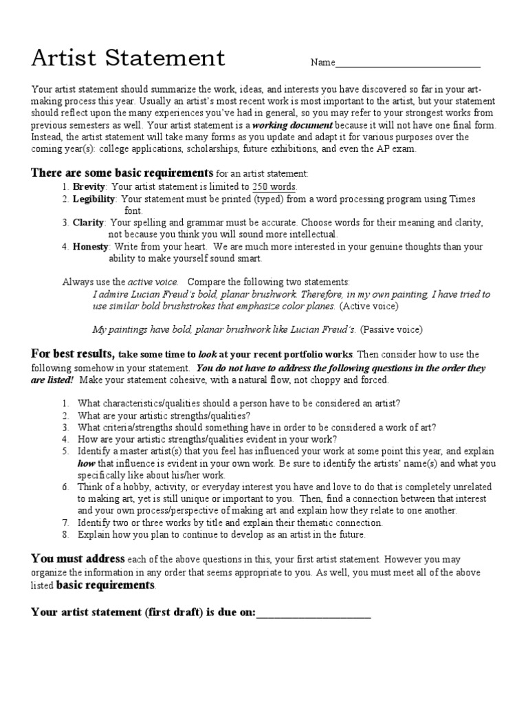 Artist Statement Assignment | PDF | Composition (Visual Arts ...