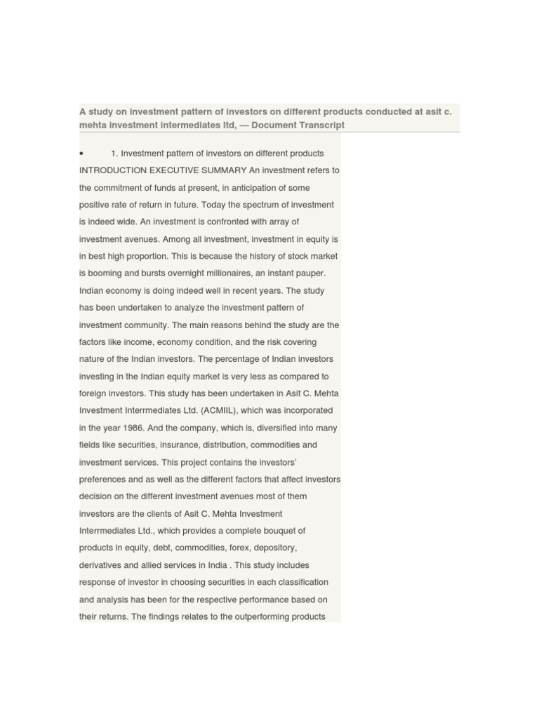 A Study On Investment Pattern of Investors On Different Products ...