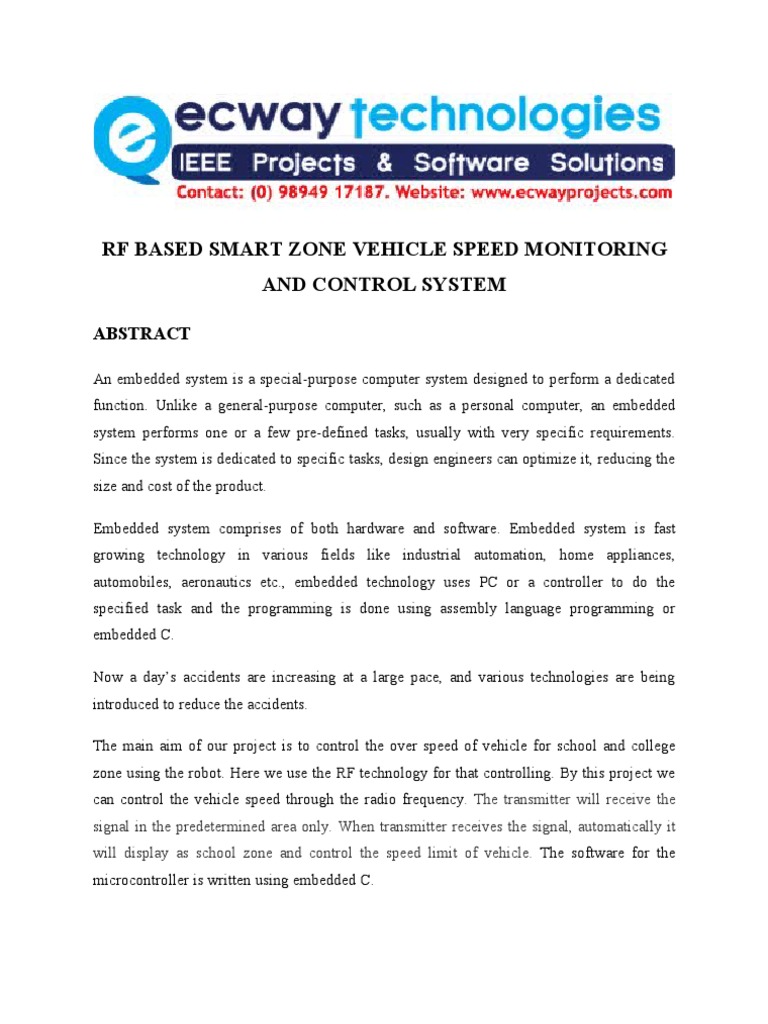 RF Based Smart Zone Vehicle Speed Monitoring and Control System | PDF