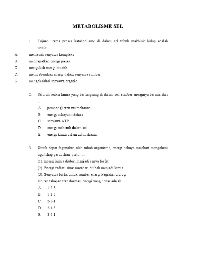Soal Metabolisme Kelas XII | PDF