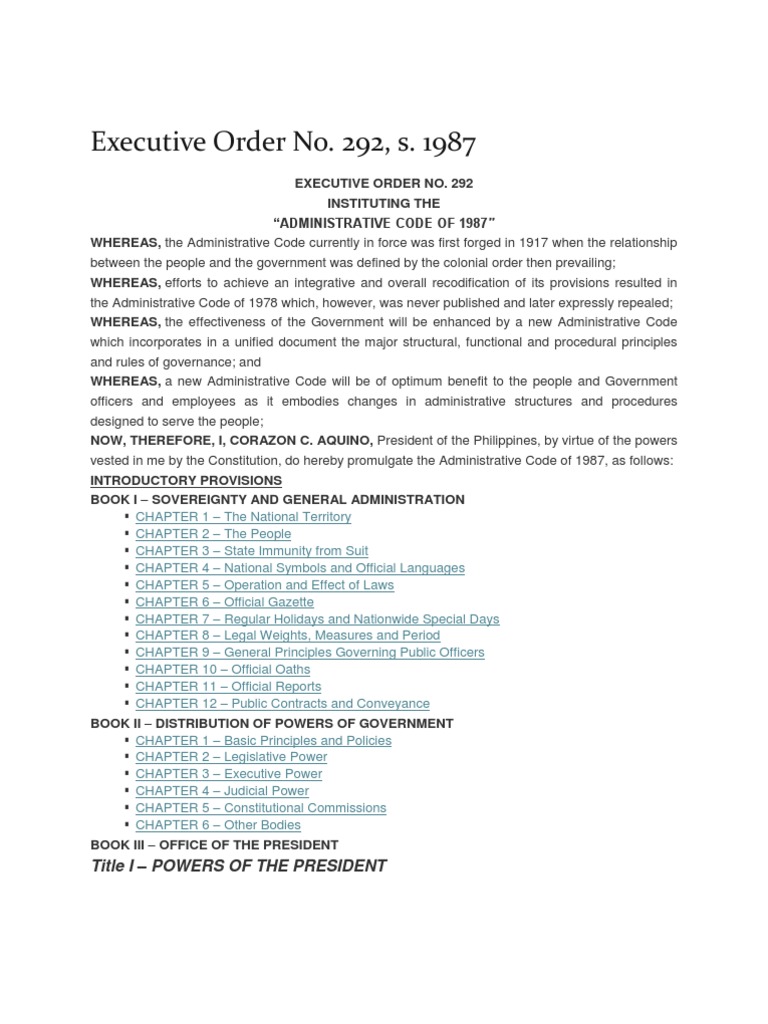 Executive Order No 292 Admin Law | PDF